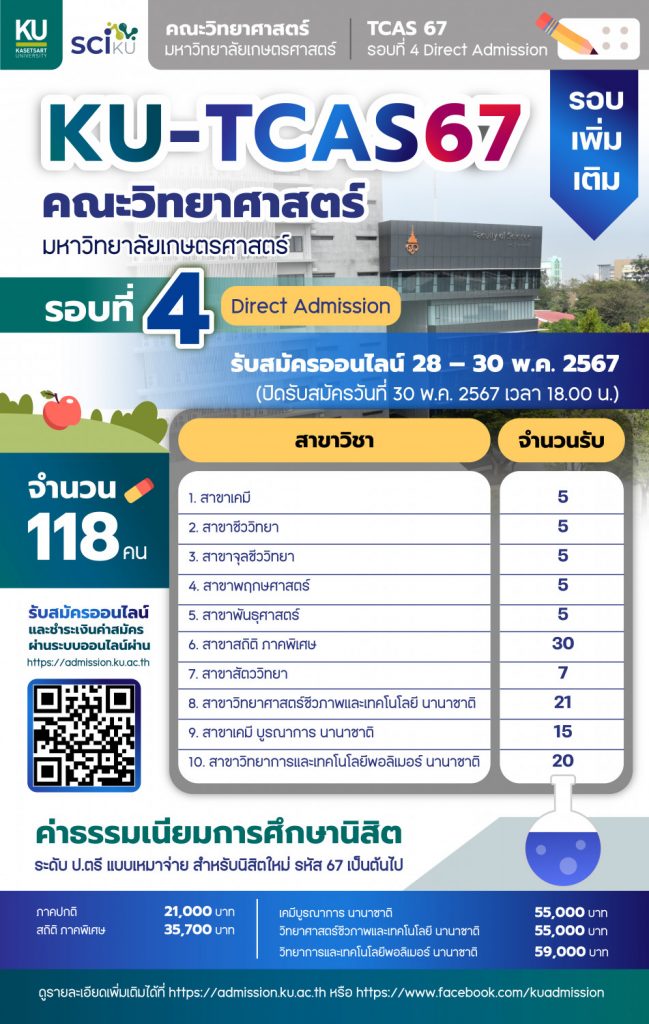 เปิดรับนิสิตใหม่ ปีการศึกษา 2567 ในTCAS รอบที่ 4 Direct Admission